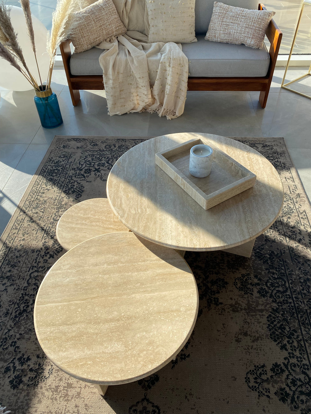 Trio de table basse Gigognes x 100% Travertin Romain